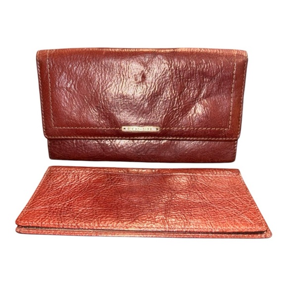 Fossil | Bags | Fossil Vintage Leather Trifold Wallet And Checkbook ...